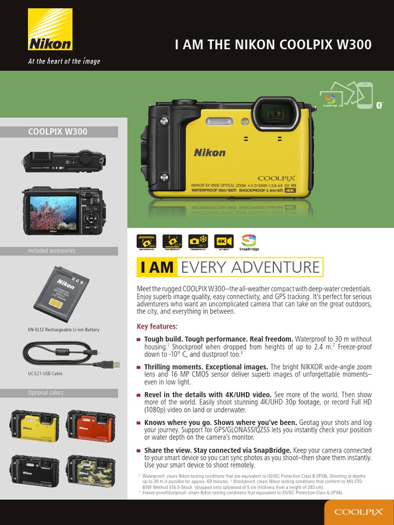 Nikon Coolpix W300 Leaflet en - Original | PDF | Wi Fi | Autofocus