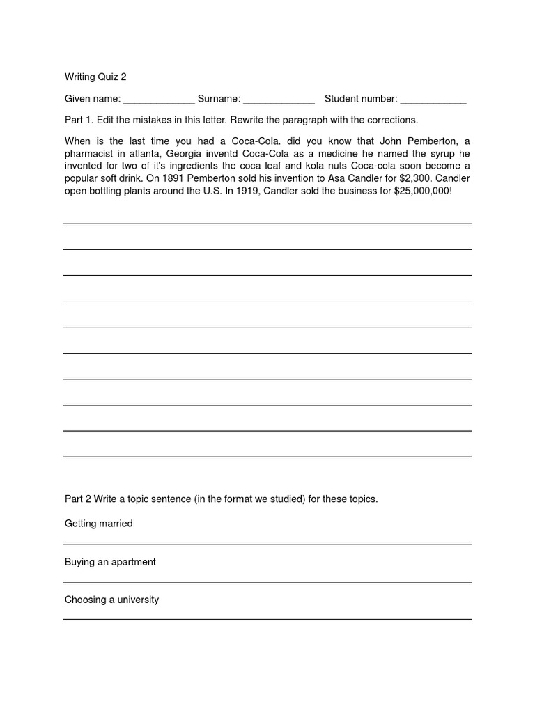 Rob Writing Quiz 2 | PDF | Coca Cola | Beverages
