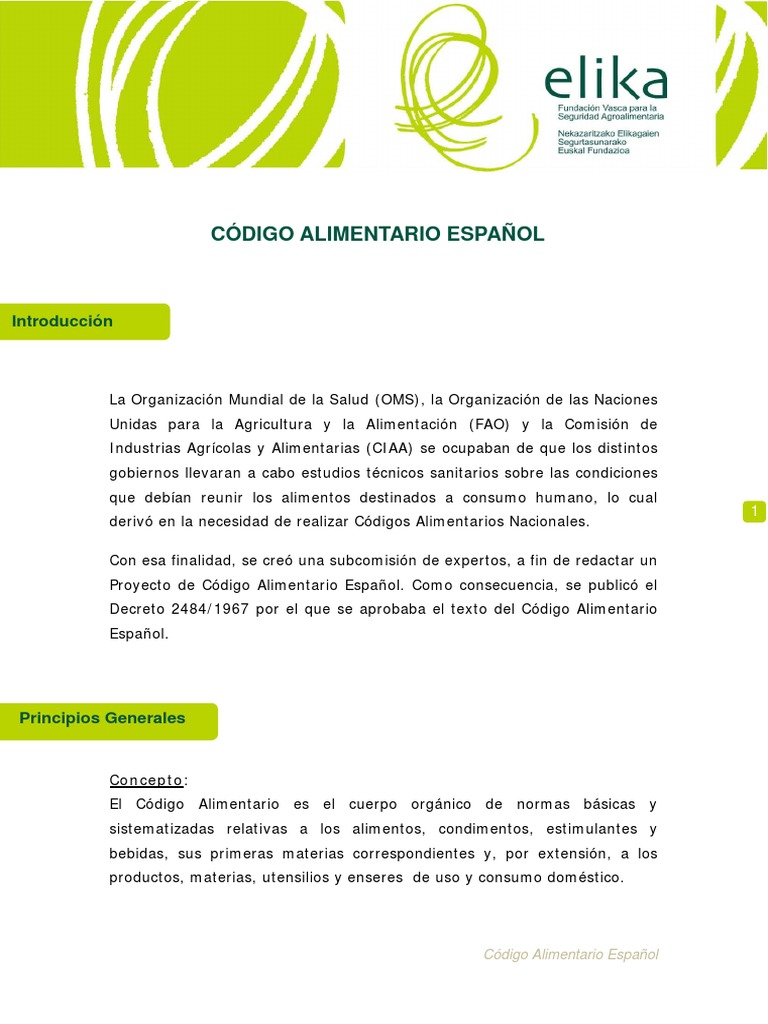 7_Código Alimentario Español (1) | Alimentos | Nutrición