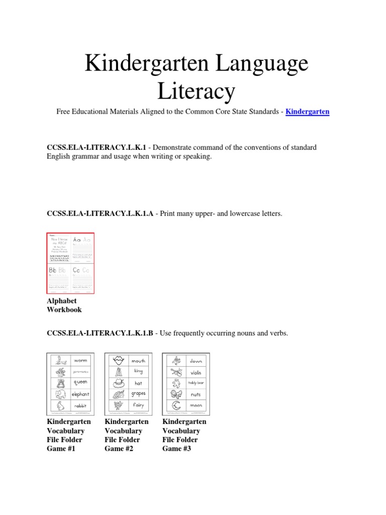 Kindergarten Common Core Standards Guide | PDF | Syllable | Shape