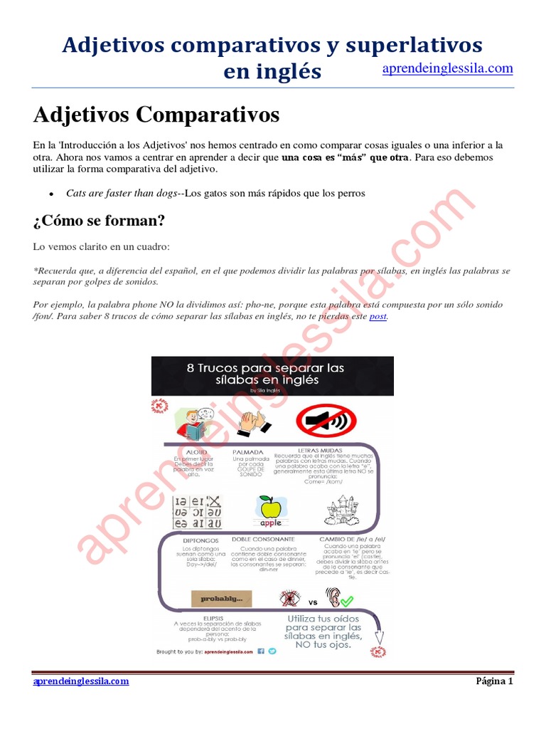 Adjetivos Comparativos y Superlativos | Adjetivo | Sílaba