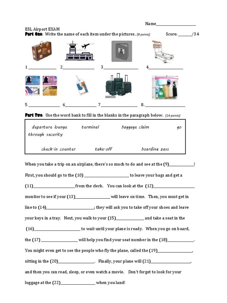 Airport Vocabulary Exam Tests 49993 | PDF | Airport | Baggage