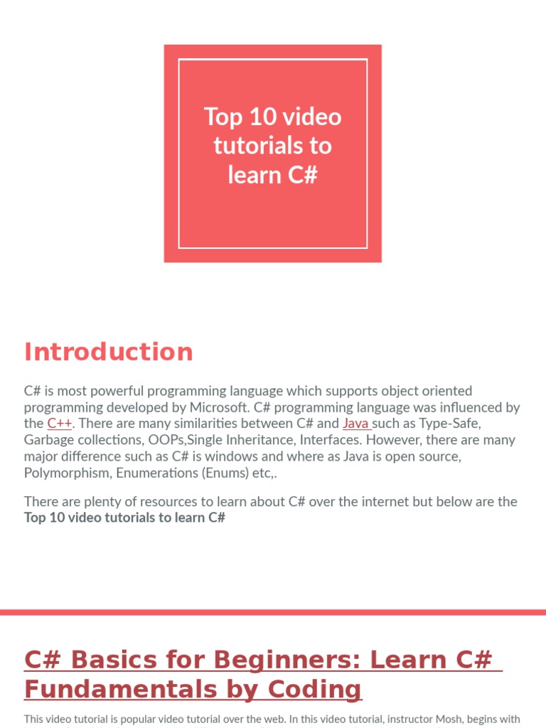 Top 10 Video Tutorials To Learn C# | PDF | C Sharp (Programming ...