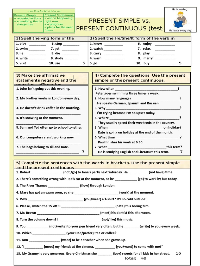 Present Simple Vs Present Continuous Test Grammar Drills Tests 81971 ...