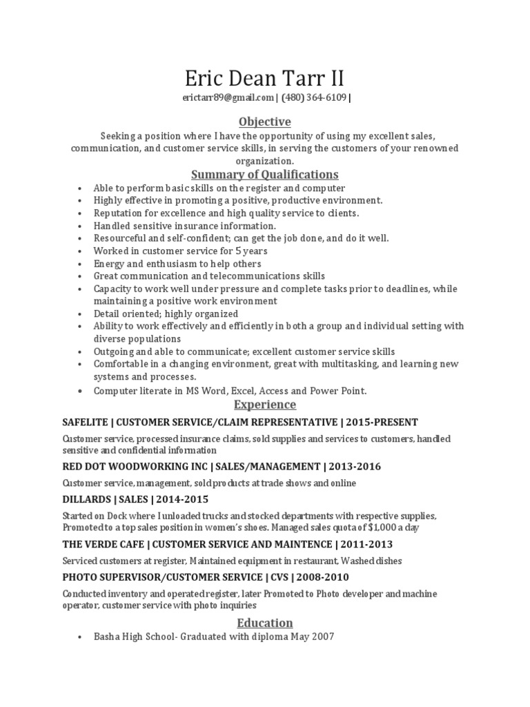 Eric Dean Tarr II: Objective | PDF