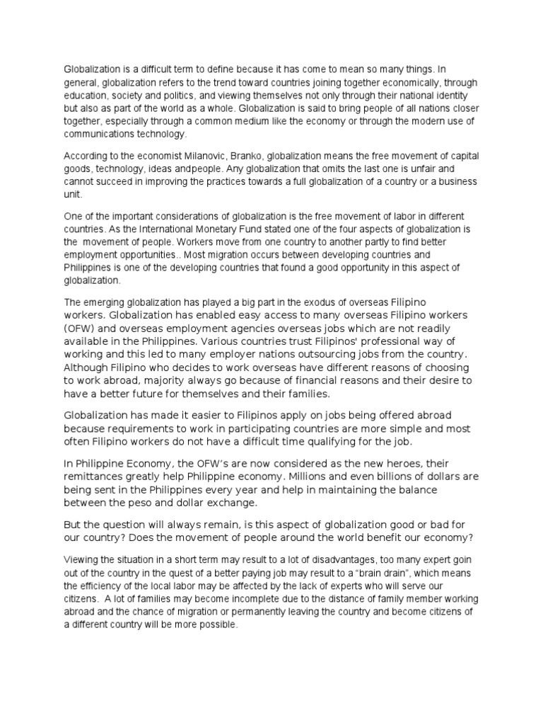 Ofw and Globalization | PDF | Globalization | Employment