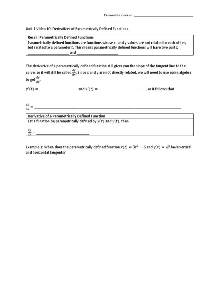 Derivatives of Parametrically Defined Functions: Formulas and Examples for Finding Slopes of ...