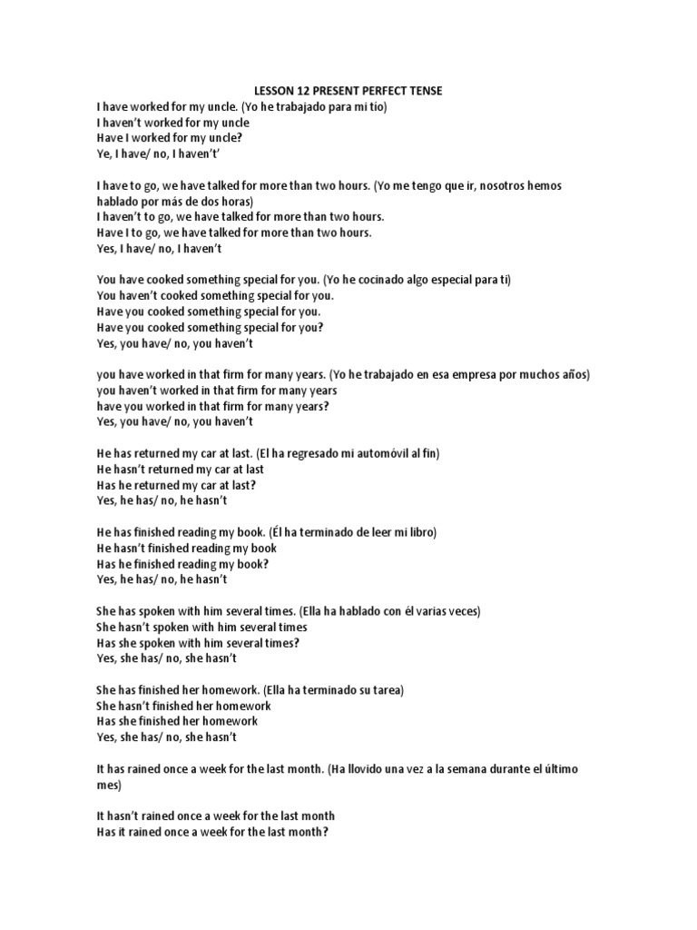 Lesson 12 Present Perfect Tense | PDF | Linguistic Morphology | Syntax