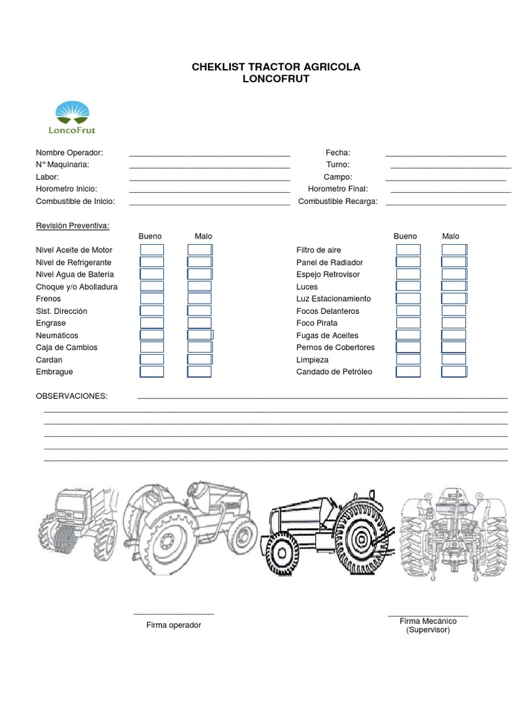 Check List Tractor Operador | PDF | Industria automotriz | Automóviles