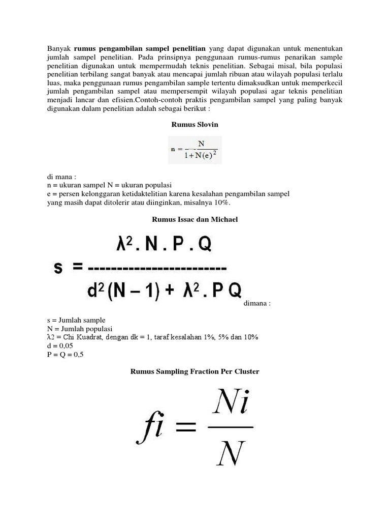 Banyak Rumus Pengambilan Sampel Penelitian Yang Dapat Digunakan Untuk ...