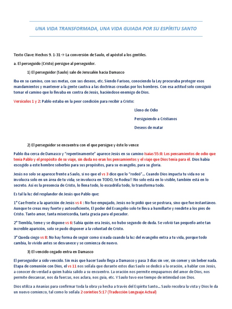 Una Vida Transformada, Una Vida Guiada Por Su Espíritu Santo | PDF ...