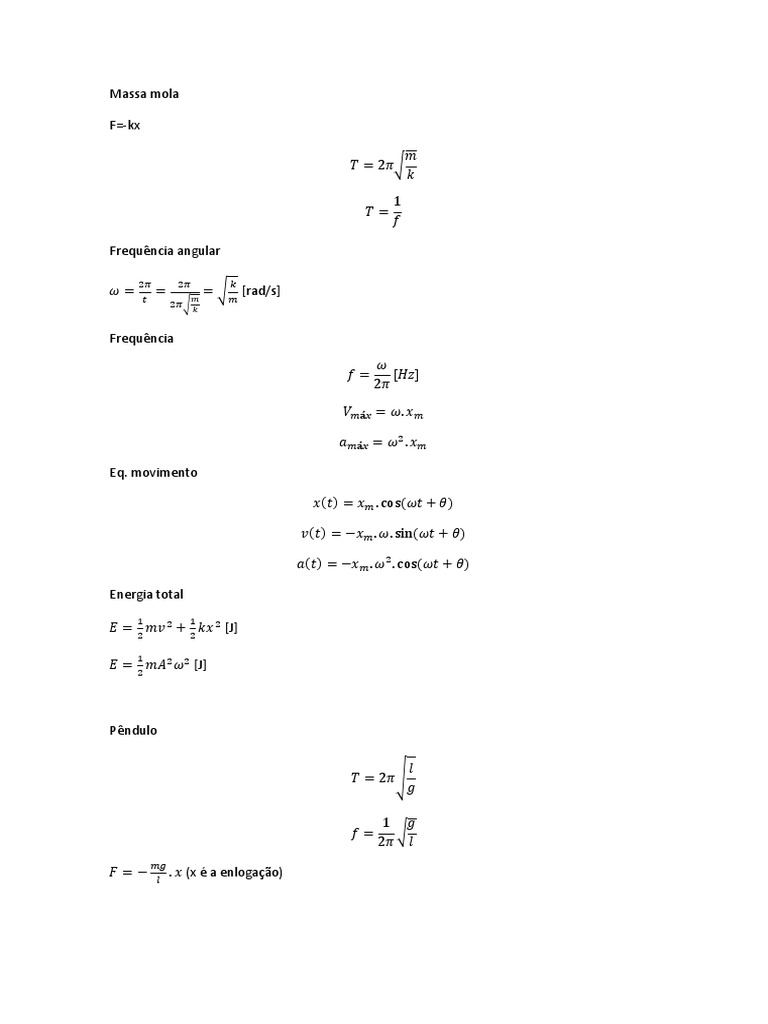 Fórmulas - MHS | PDF