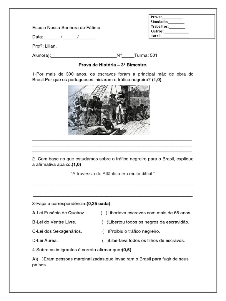 Prova De Historia Do 3º Bimestre Pdf Folclore Independência