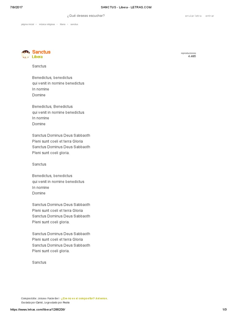 Sanctus - Libera - Letras | PDF | Ocio | Science