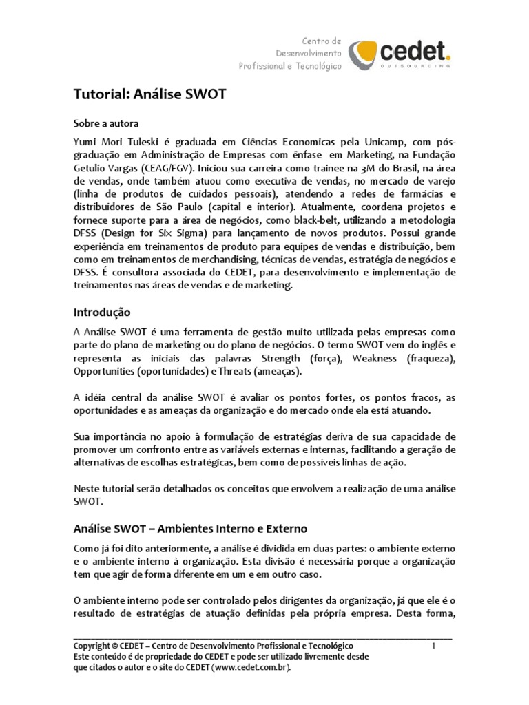 Tutorial Analise SWOT | PDF | Análise SWOT | Business Tutorial Analise SWOT | PDF | Análise SWOT | Business