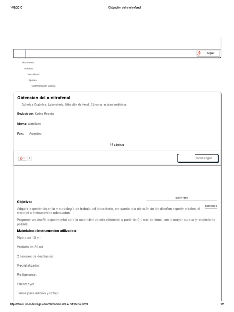 Obtención de o-nitrofenol en laboratorio | PDF | Destilación | Enlace ...