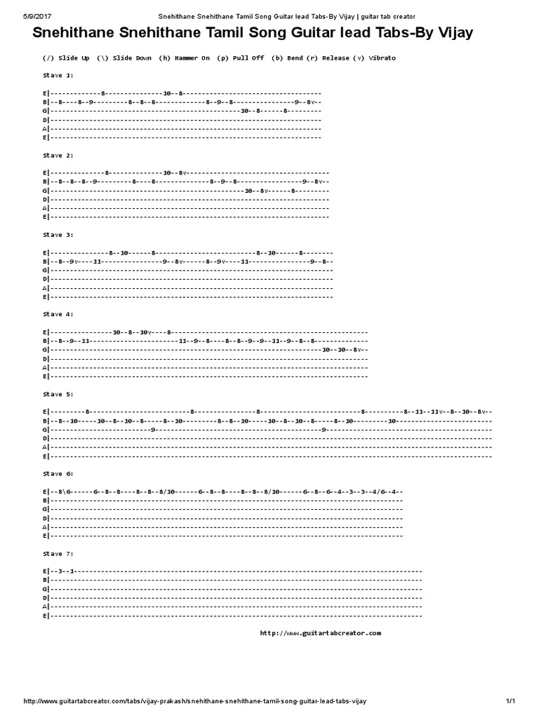 Snehithane Tamil Song Guitar Tabs | PDF | Elements Of Music | Gaiaphones