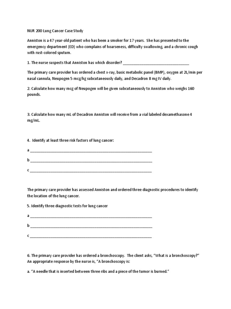 NUR 200 Lung Cancer Case Study | PDF | Lung Cancer | Cancer