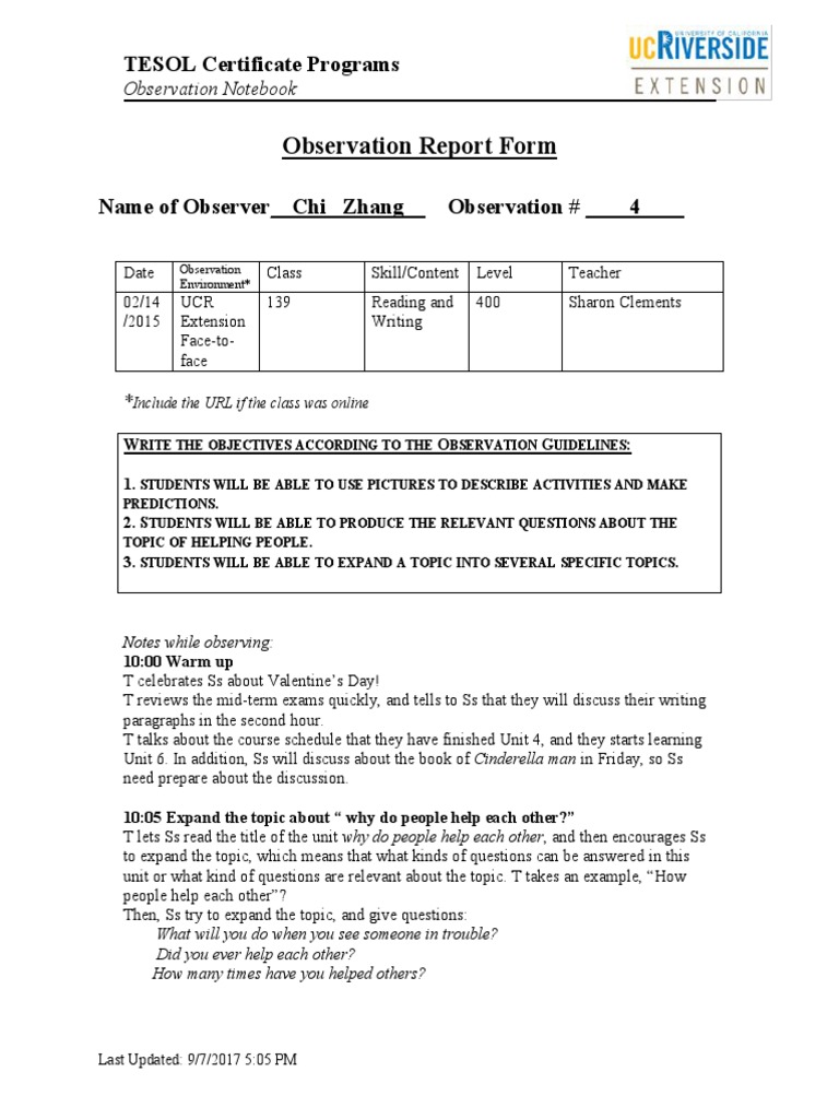 Observation Report Form 4 | PDF | English As A Second Or Foreign ...