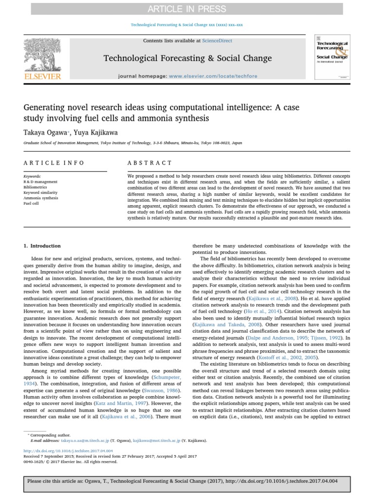 Technological Forecasting & Social Change: Takaya Ogawa, Yuya Kajikawa ...