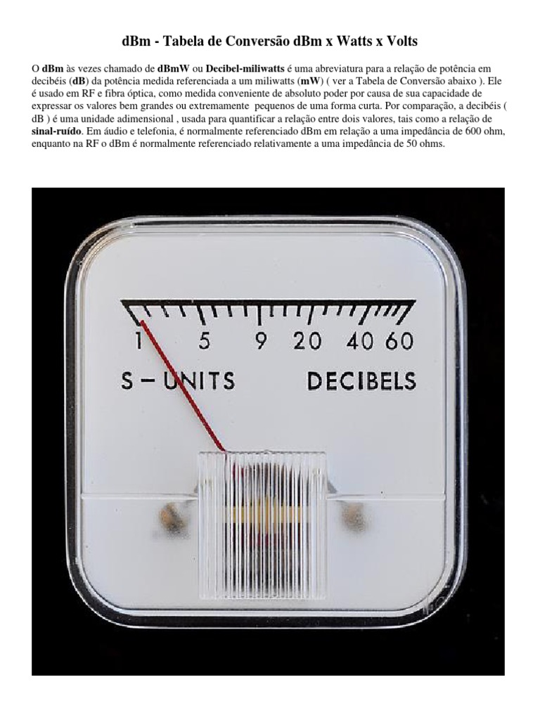 DBM - Tabela de Conversão DBM X Watts X Volts | PDF | Decibel | Quantidades físicas