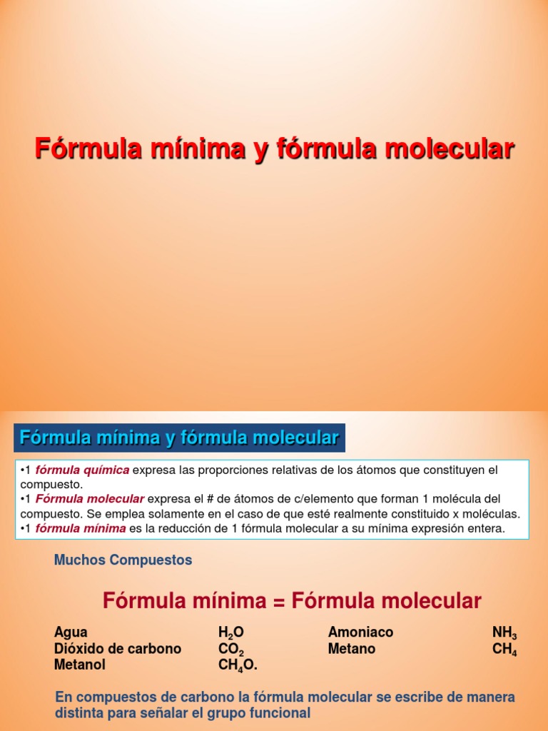 Formula Minima y Formula Molecular | Concentración | Estequiometría