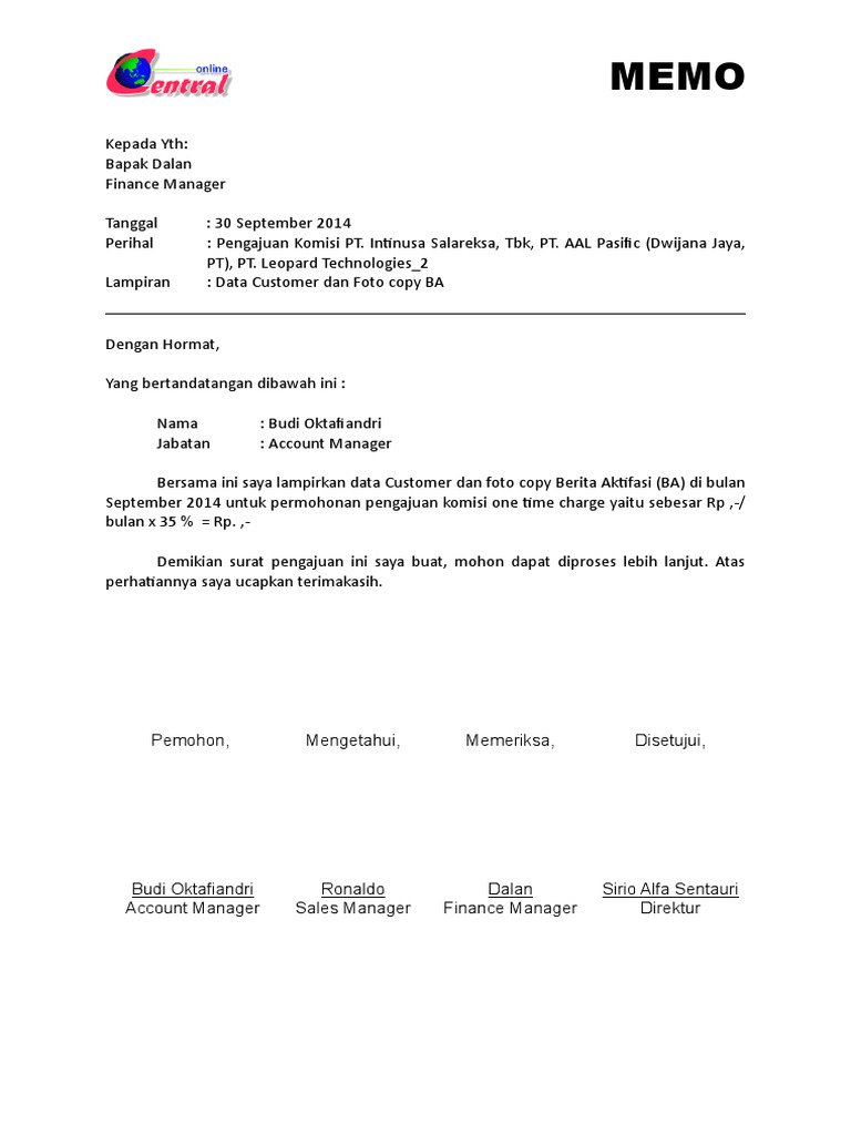 Contoh Memo (Komisi - OC)