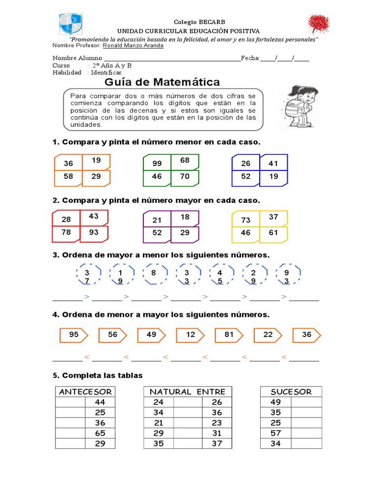 Hojas De Trabajo Para Comparar Y Ordenar Números Enteros, Sexto Grado