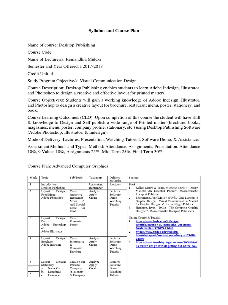 Desktop Publishing Course Syllabus | PDF | Graphic Design | Adobe ...