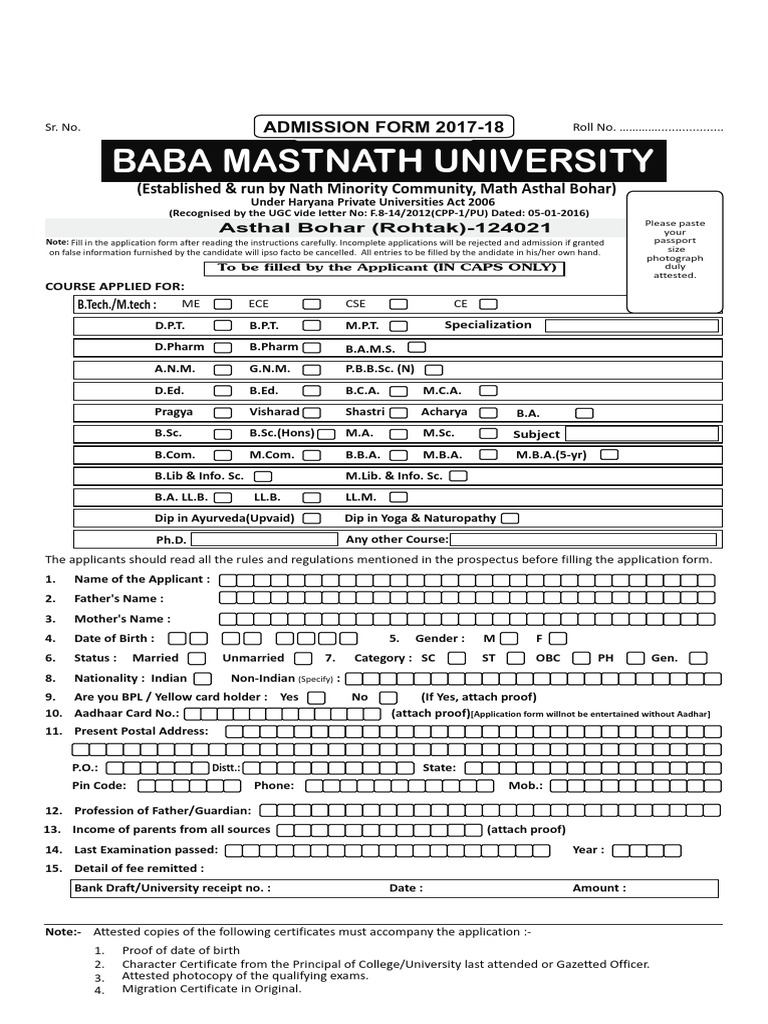 Admission Form University 17 | PDF | Social Institutions | Social Science