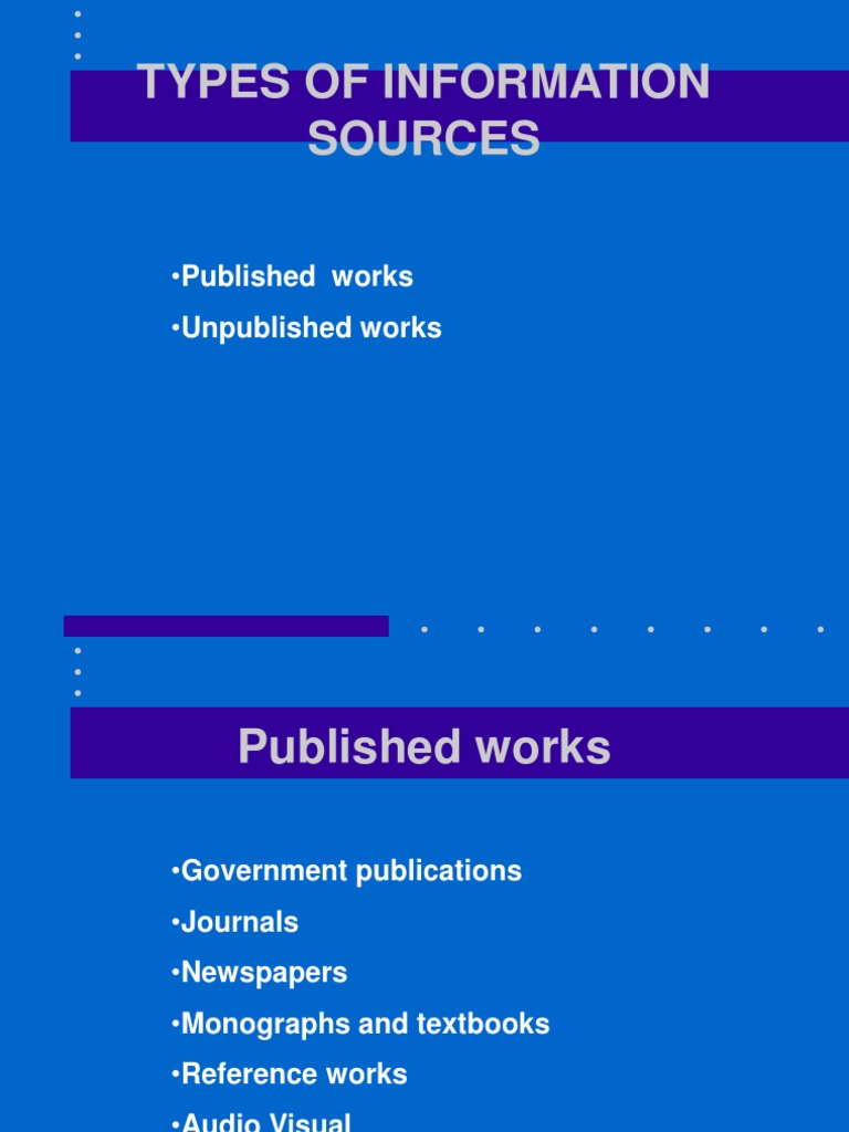 Types of Information Sources: - Published Works - Unpublished Works ...