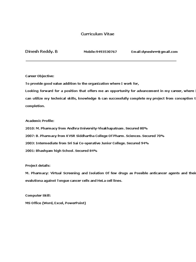 Dinesh Resume | PDF | Pharmacy | Health Care