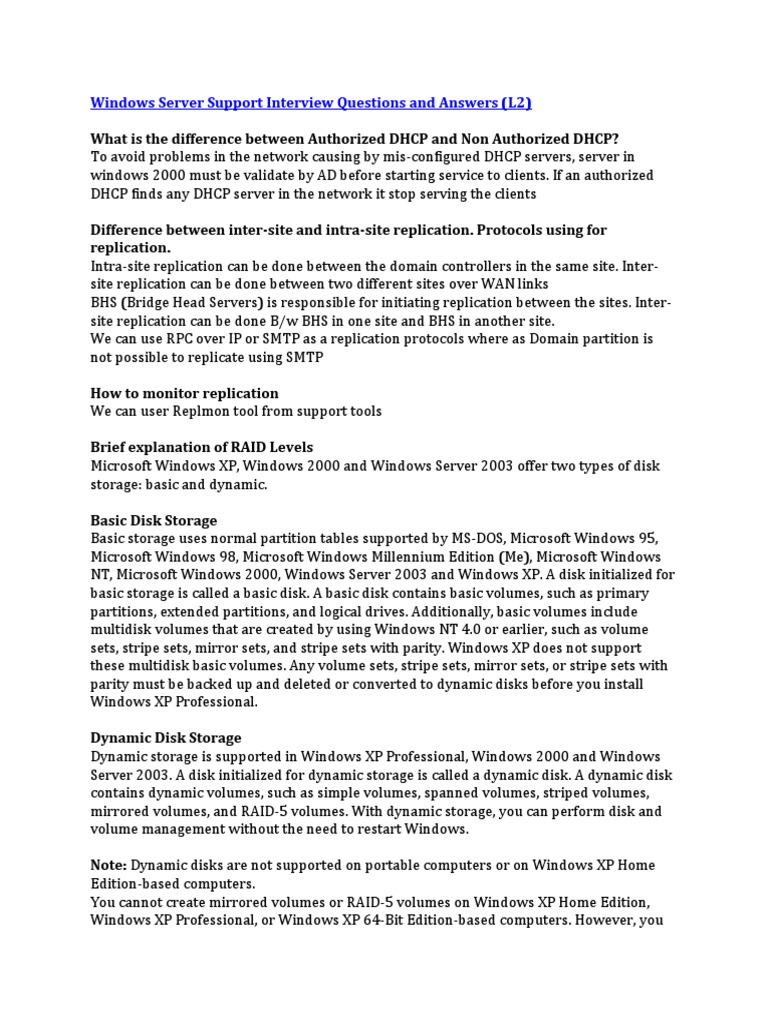 Windows Server Support Interview Questions and Answers | PDF | Active ...