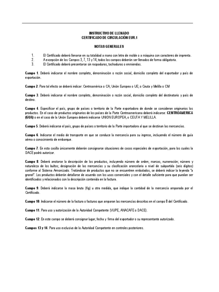 INSTRUCTIVO DE LLENADO DEL CERTIFICADO DE CIRCULACIÓN DE MERCANCIAS EUR ...
