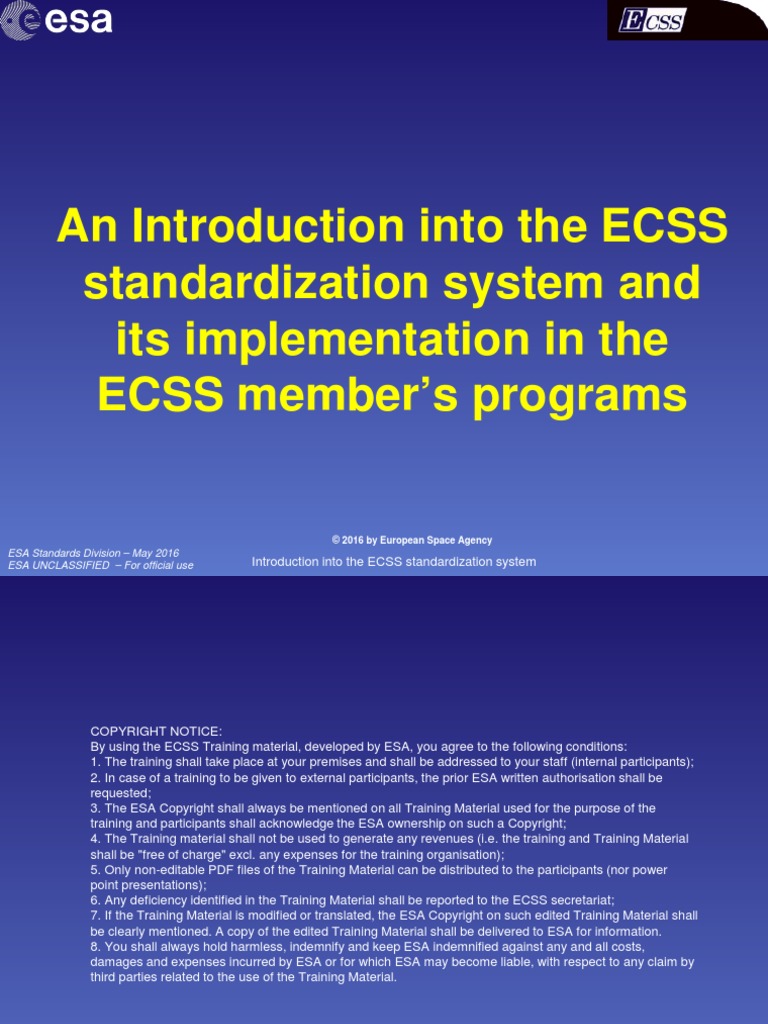 ECSS-Training-L12016-05-17 | European Space Agency | Standardization