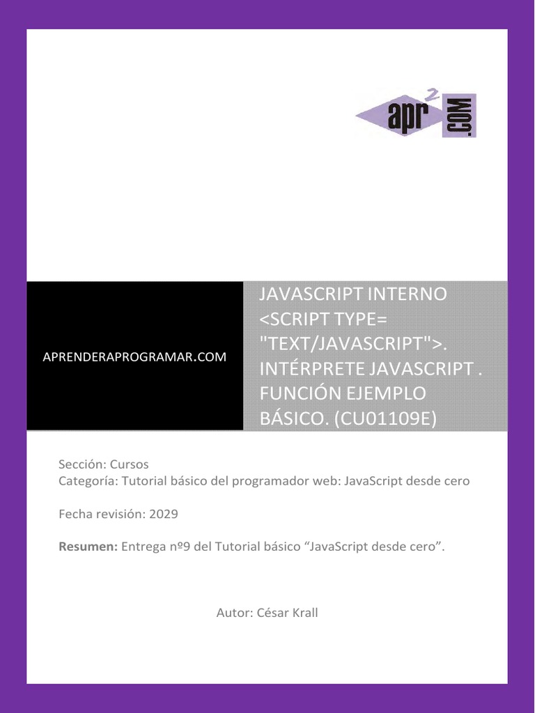 CU01109E Javascript Interno Funcion Ejemplo Basico Codigo | PDF | Script Java | HTML