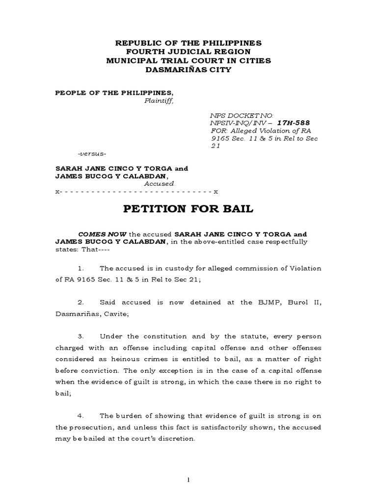Petition For Bail | PDF