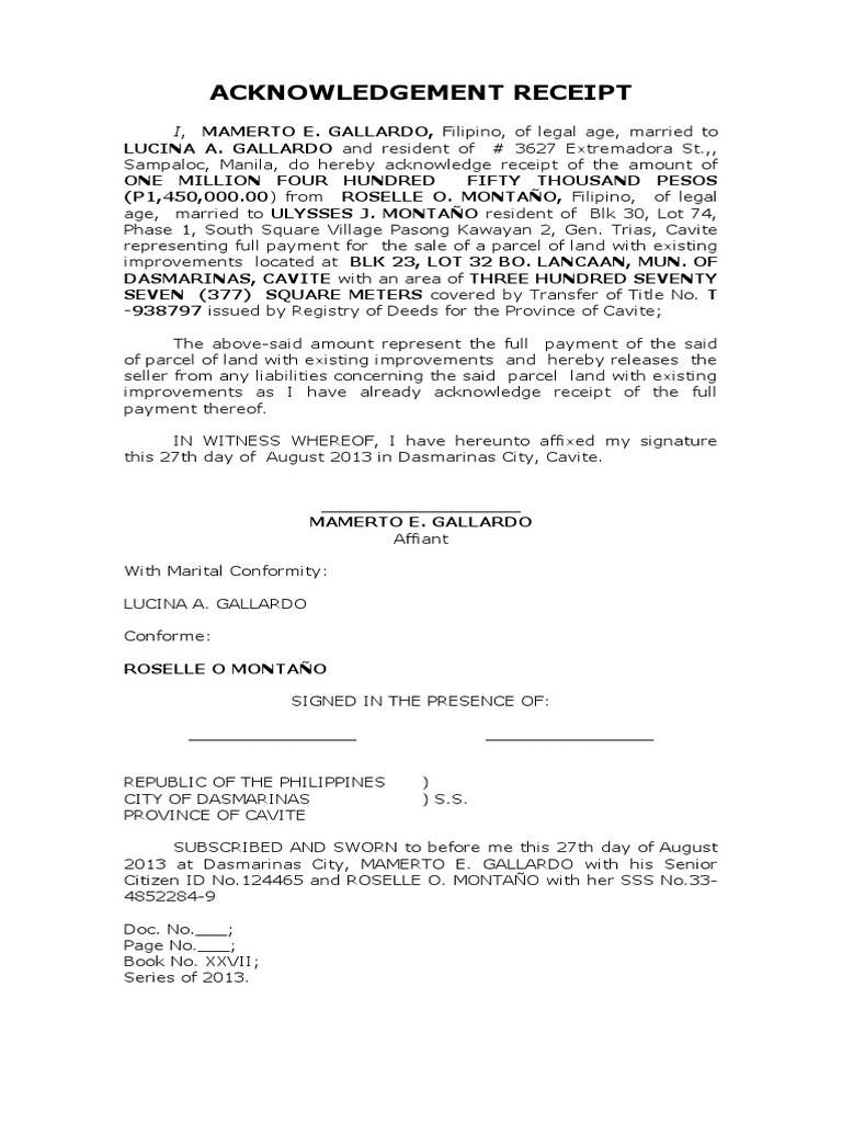 Acknowledgement Receipt | PDF