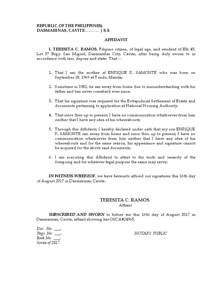 Affidavit of Whereabout | PDF