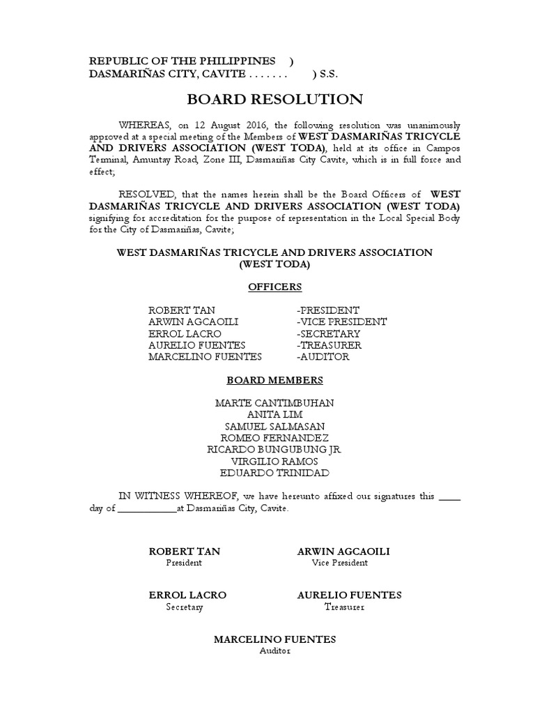 Board Resolution WESTODA | PDF | Official Documents | Government