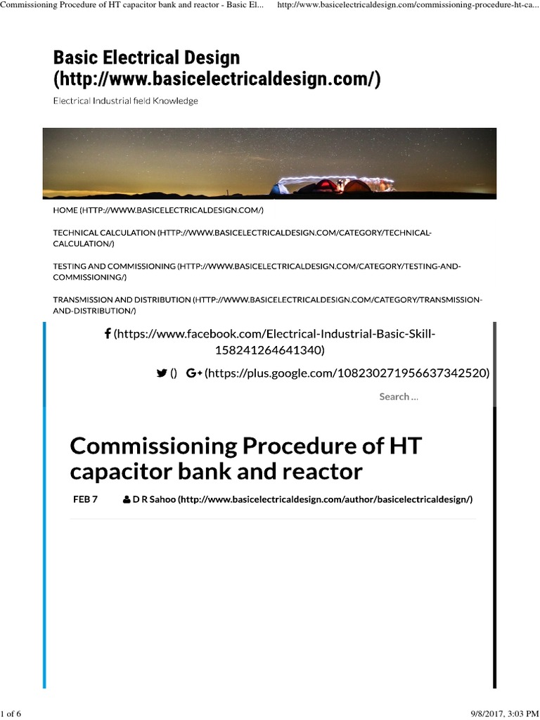 Commissioning Procedure of HT Capacitor Bank and Reactor - Basic Electrical Design | PDF ...