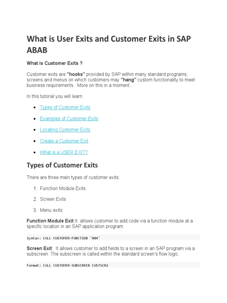 User Exits and Customer Exits in SAP ABAP | PDF | Menu (Computing ...