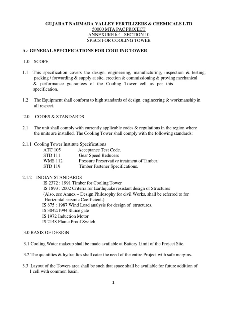 Section 10 Specs For Cooling Tower | PDF | Lumber | Gear