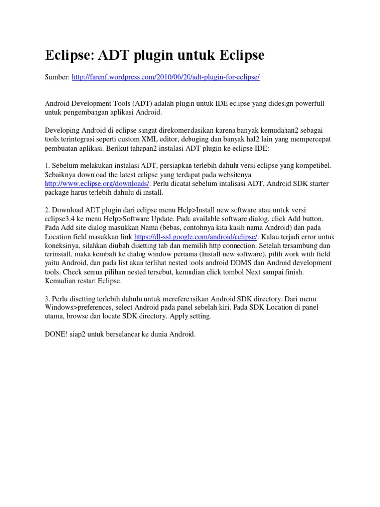 ADT Plugin Untuk Eclipse | PDF