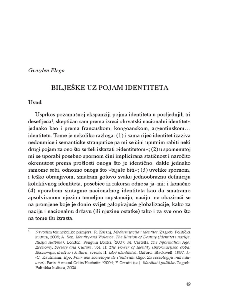 Biljeske Uz Pojam Nacionalni Identitet PDF | PDF