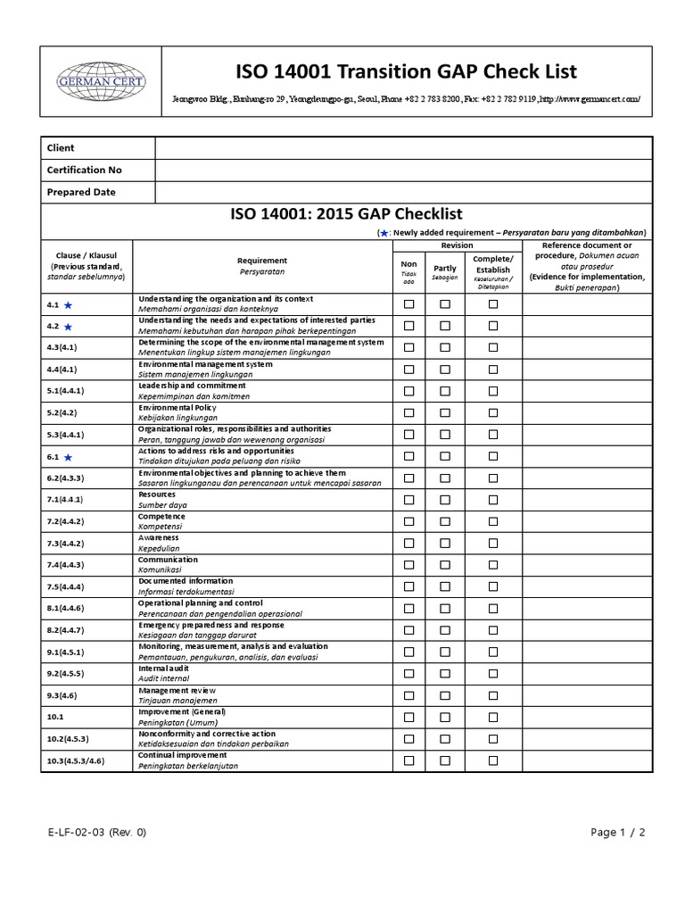 E-LF-02-03 (Rev. 0) EMS Gap Checklist | PDF