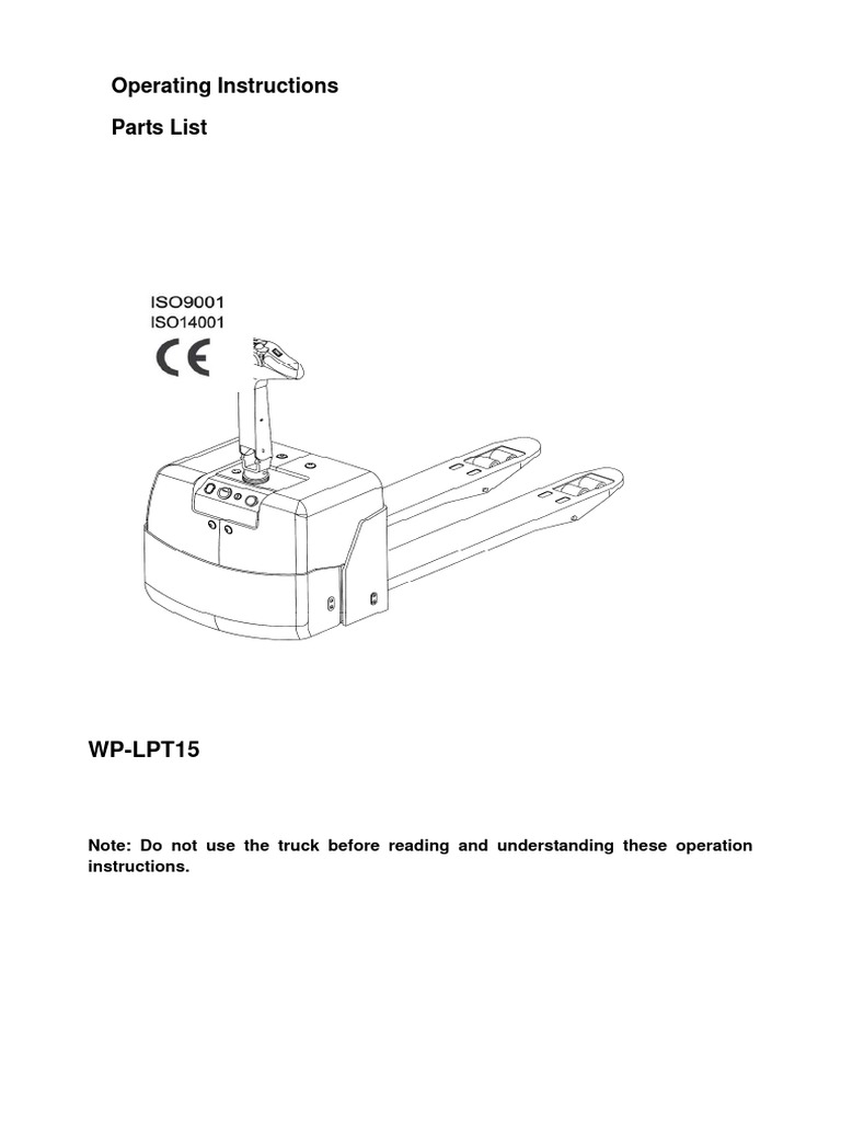 Pallet Truck WP-LPT15 Operating Instructions | PDF | Battery Charger ...