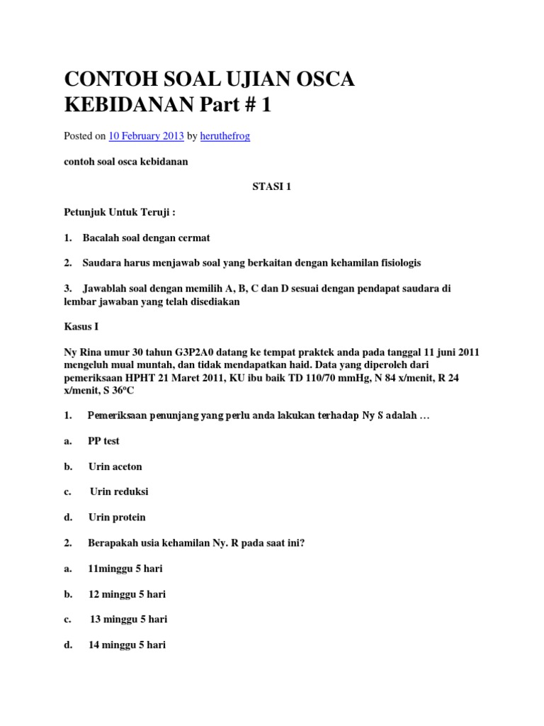 CONTOH SOAL UJIAN OSCA KEBIDANAN Part | PDF