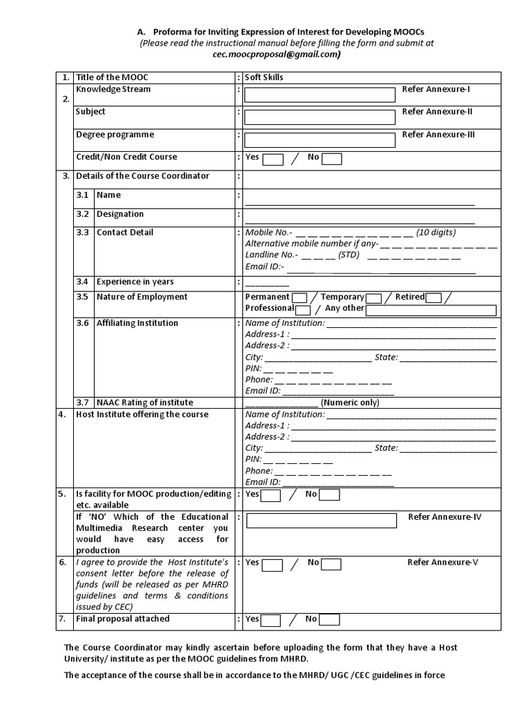 Forms For Expression of Interest and Detailed MOOC Plan | PDF | Massive ...