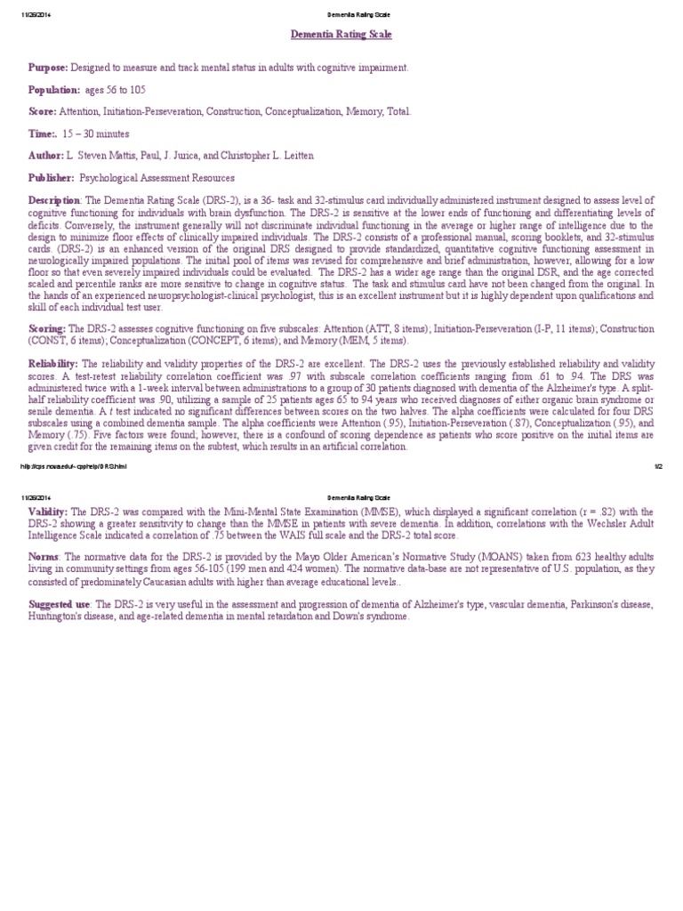 Dementia Rating Scale | PDF | Dementia | Correlation And Dependence